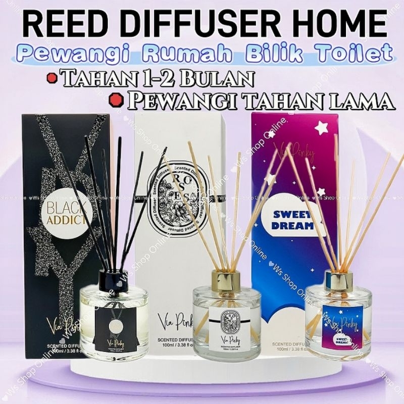 100ML Via Pinky Reed Diffuser Home Diffuser Perfume Rumah Pewangi Bilik ...