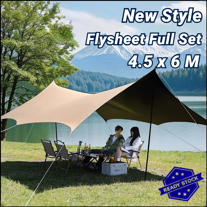 【SPOT】NEW Flysheet Full Set 4.5x6M Camping Tent Waterproof BIG Flysheet ...