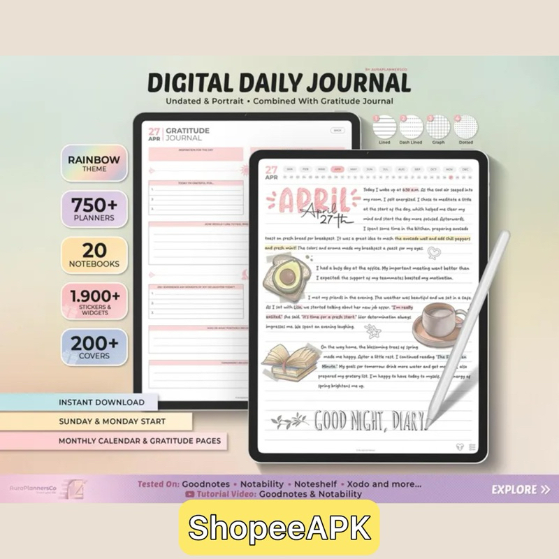 Digital Daily Journal 📖: Goodnotes & Notability Templates, Gratitude ...