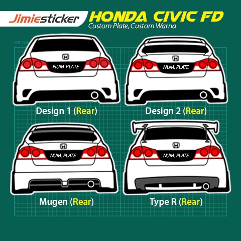 Sticker Kereta Civic FD, Sticker Belakang Honda, Custom Sticker, Car ...