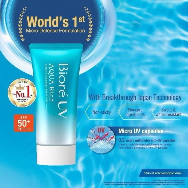JAPAN BIORE UV 70g Aqua Rich Watery EssenceSPF50PA++++(Exp 2026) | Shopee Malaysia