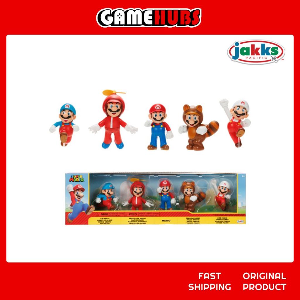 Nintendo 5 Distinct Mario 2.5 Inch Figurines - Super Mario by Jakks ...