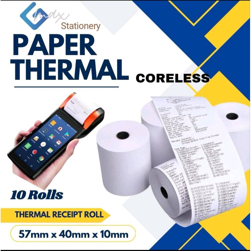 57mm X 40mm (Coreless) Thermal Roll & Receipt Paper Roll (10 Roll & 20 ...