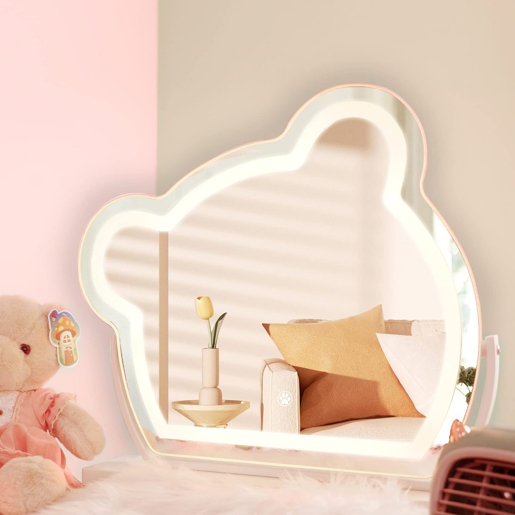🔥FENCHILIN🔥 Smart LED Round Mirror Wall Mirror Cute Vanity Mirror ...