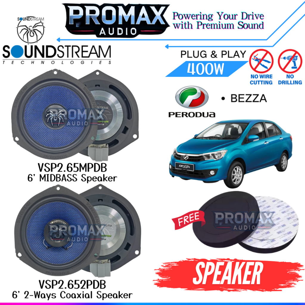 PERODUA BEZZA | SOUNDSTREAM VSP2 Blue Series 400W Plug & Play MIDBASS ...
