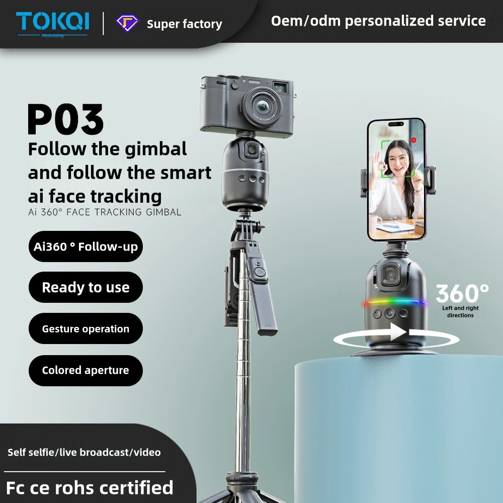 TOKQI P03 Auto Face Tracking Phone Selfie Stick Smart 360°rotation Gimbal Stabilizer on TiktoK ...
