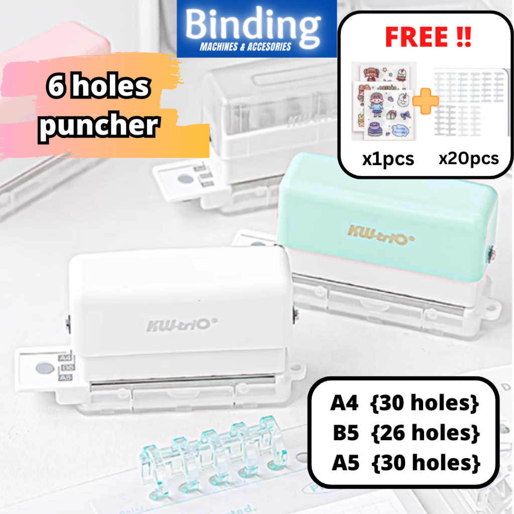 Mini /Cute Portable 6-hole puncher { A4- 30Loops /B5- 26Loops /A5 ...
