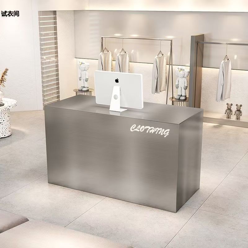 Luxury Stainless Steel Cashier Counter With Drawer Front Desk Clothing ...