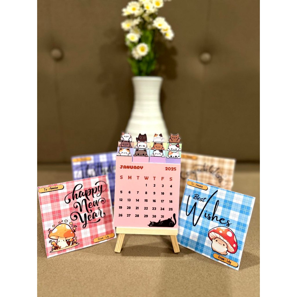 2025 Stand Calendar Cat Cute Desk Kalendar Murah Simple Cantik Small ...