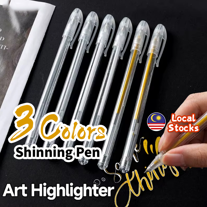 3 Colors Shinning Pen White Silver Gold High Gloss Ink Pens Metallic ...
