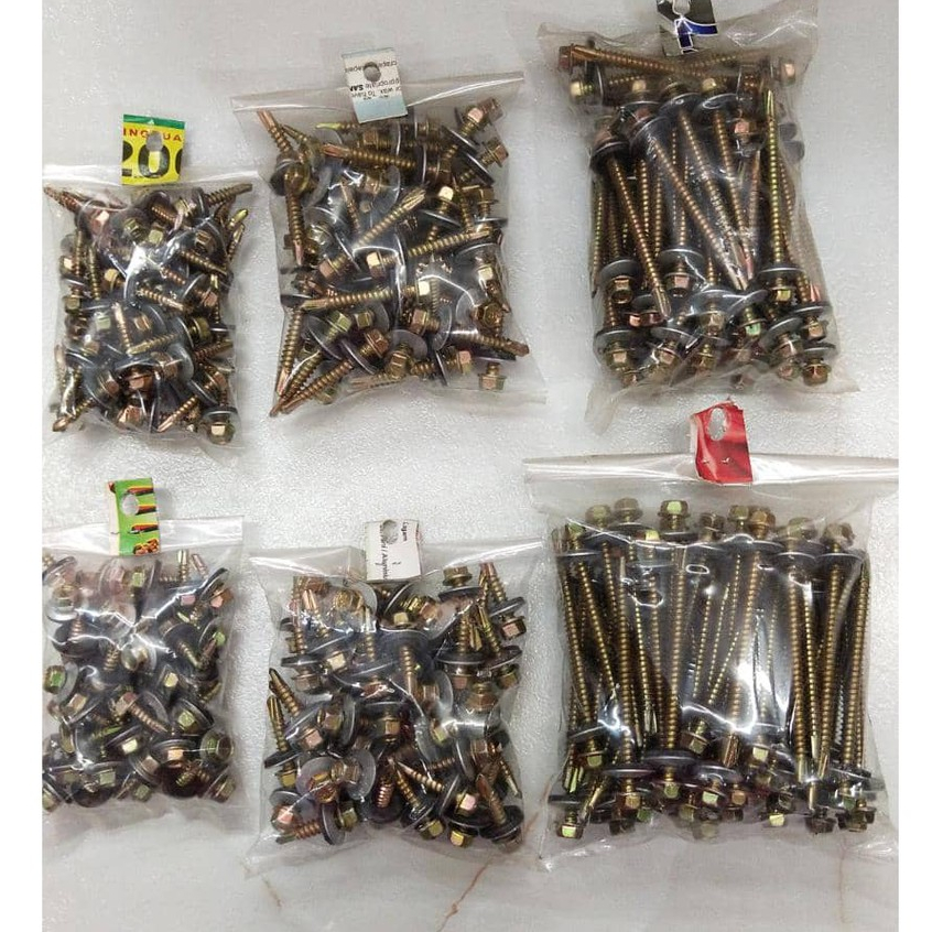 (50PCS) METAL SELF DRILLING SCREW WITH WASHER AWNING SCREW SKRU ONING ...