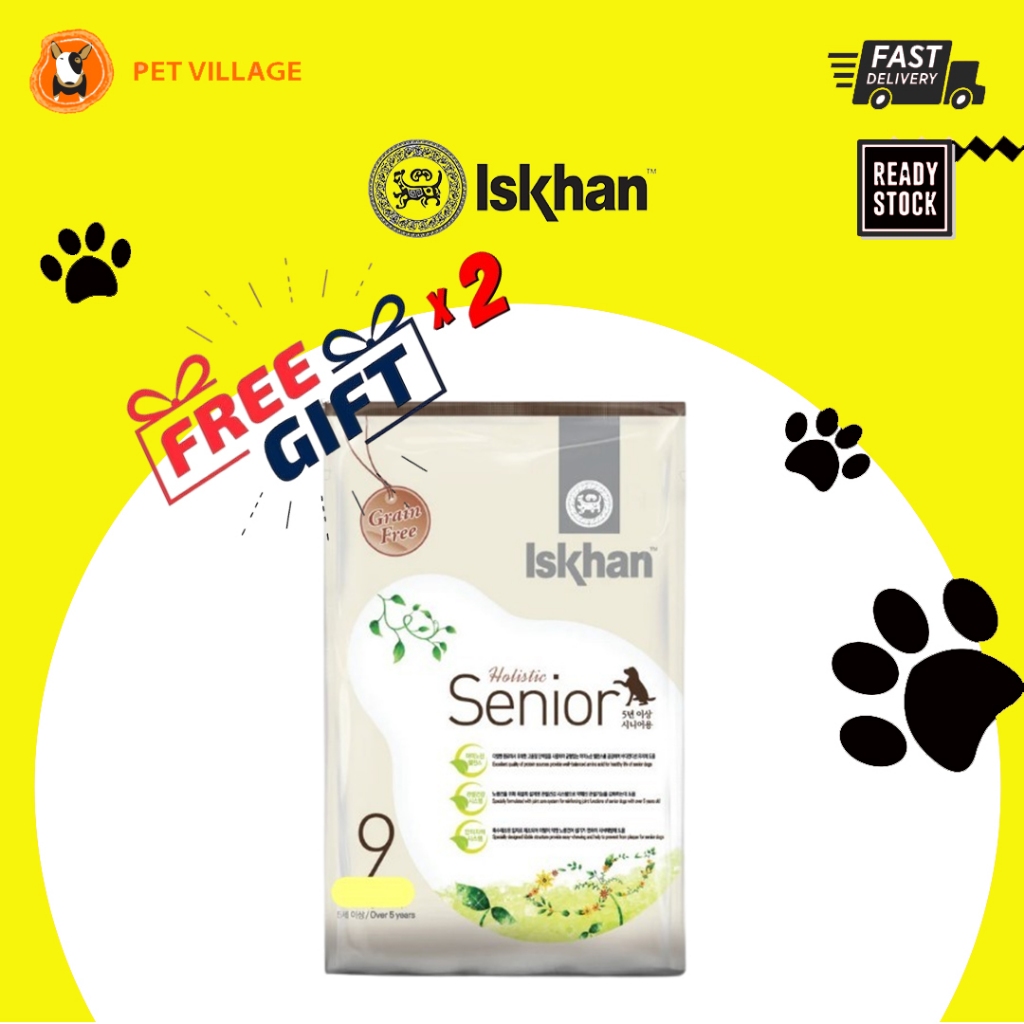 *FREE GIFT*ISKHAN Holistic Senior Grain Free Dog Food For Dog Over 5 Years 6KG(300g x 20packs ...
