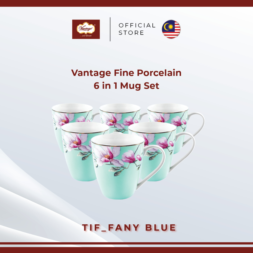 Vantage Fine Porcelain Tif_fany Blue Magnolia Mug Set (6 Pcs Tableware ...