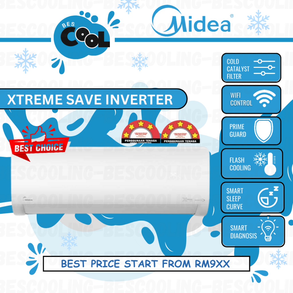 MIDEA R32 Xtreme Cool Inverter Wall Mounted Split 1HP, 1.5HP, 2HP & 2.5HP | Shopee Malaysia