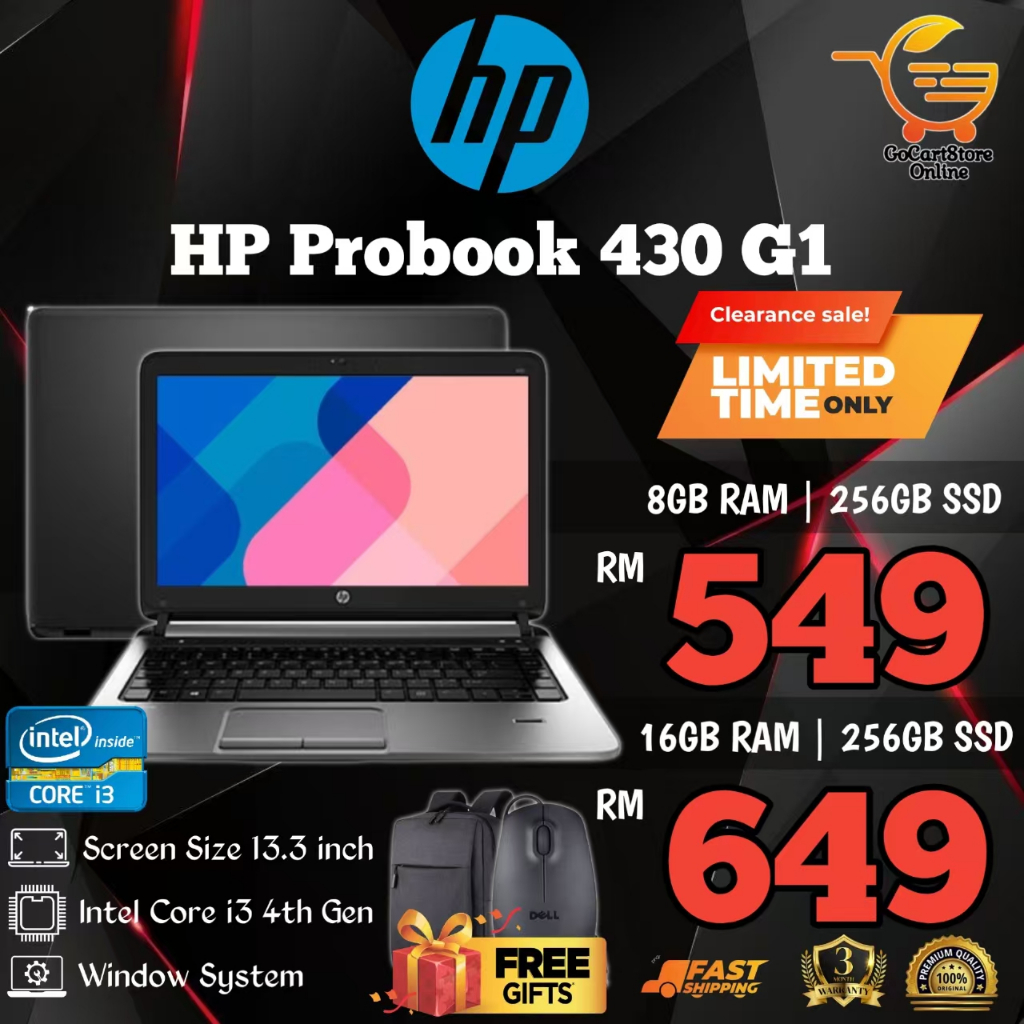 Hp Probook 430 G1 Intel Core i3 4TH GEN / 8gb ram / 256gb ssd | Shopee ...