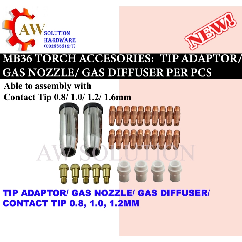 MB36 TORCH ACCESORIES: TIP ADAPTOR/ GAS NOZZLE/ GAS DIFFUSER PER PCS ...