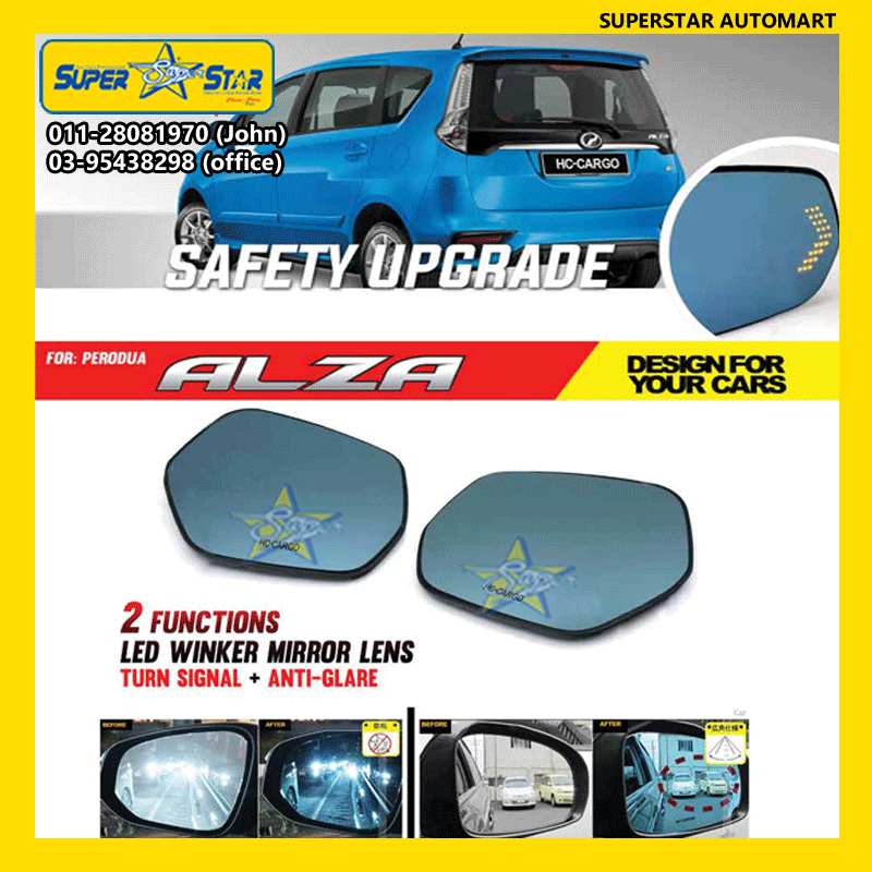 Perodua Alza 2009 ~ 2021 LED Winker Mirror Lens Blue Mirror with LED ...