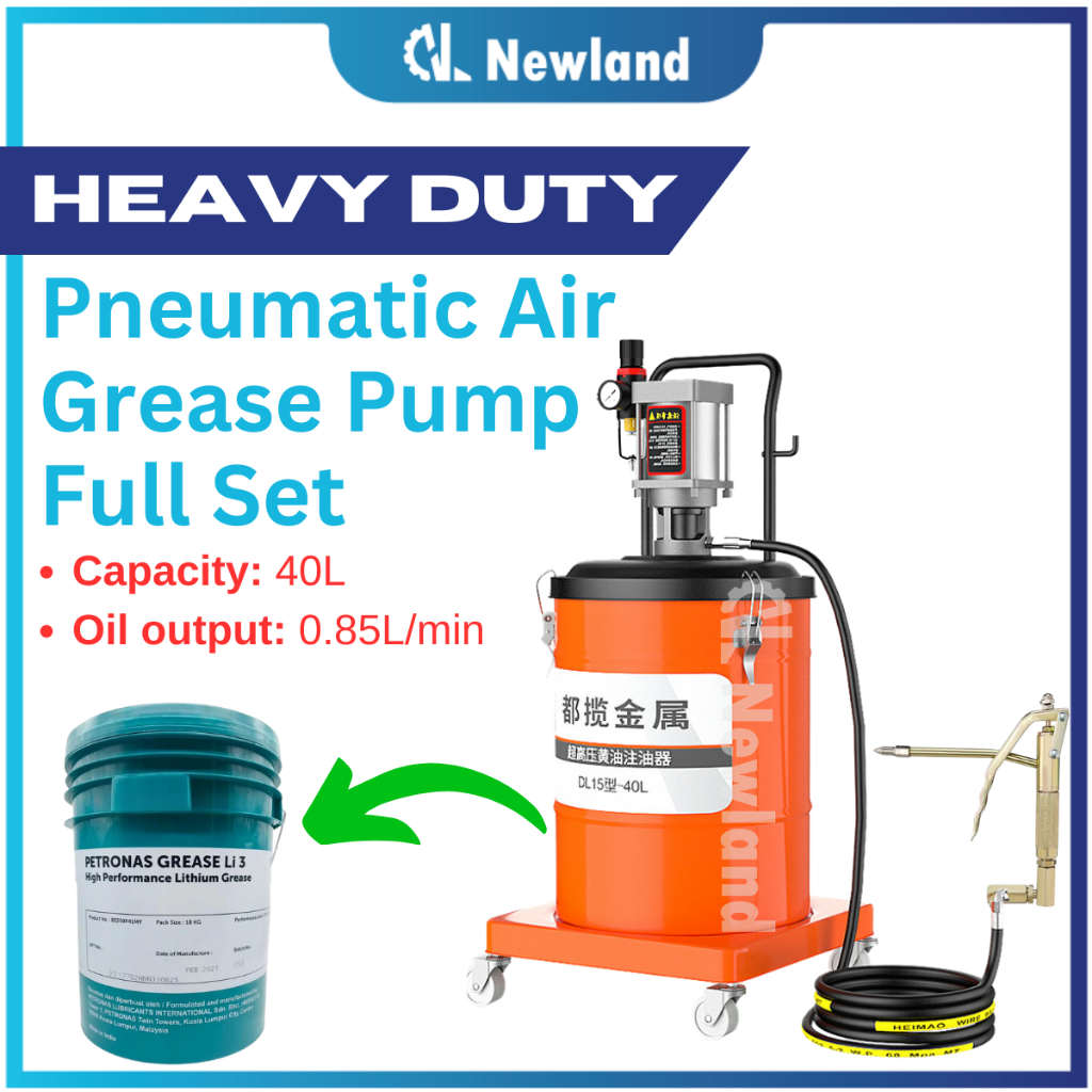 40L Pneumatic Air Grease Pump Full Set - 50:1 Pneumatic Lubricator Pam ...