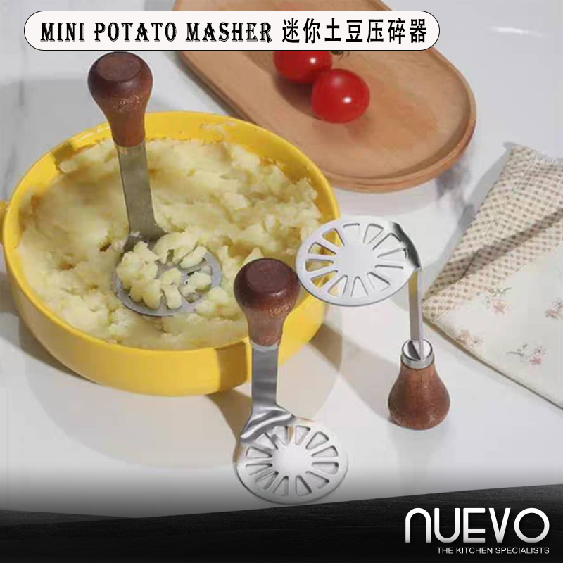 Japanese Style Mini Potato Masher Wood Handle Stainless Steel Pressed ...