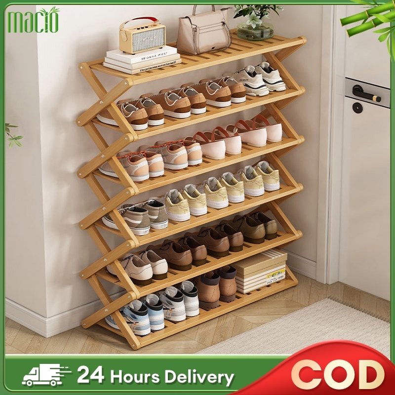 【In Stock】Bamboo Shoe Rack Rak Kasut Kayu 3/4/5/6 Layers Shoe Organizer ...