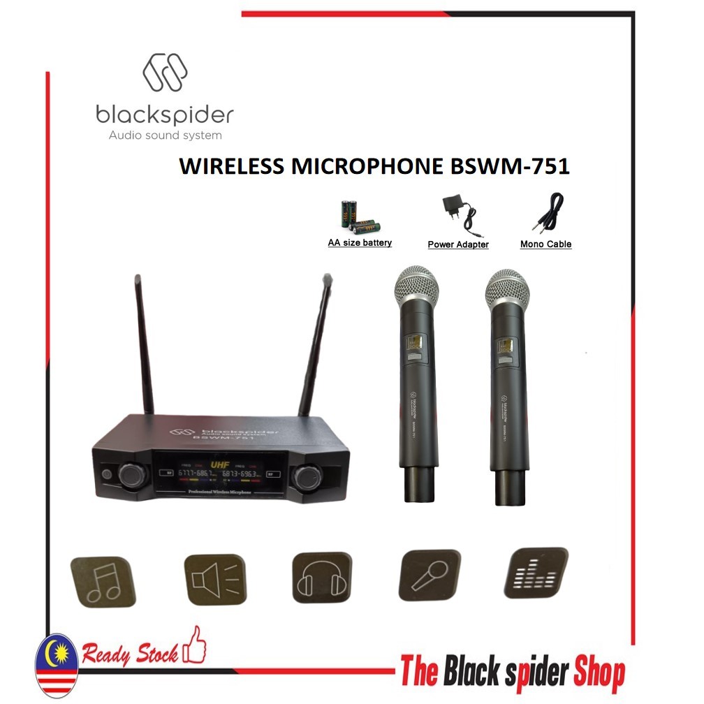 BLACK SPIDER BSWM-751 DUAL UHF WIRELESS MICROPHONE(PLASTIC) | Shopee Malaysia