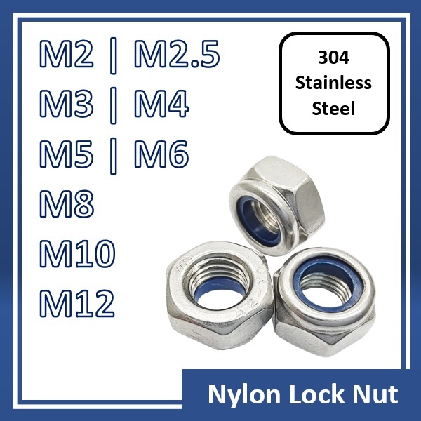 [ JayaBio ] Nylon Hex Lock Nut 304 Stainless Steel Hexagon M2 M2.5 M3 M4 M5 M6 M8 M10 M12 DIN985 ...