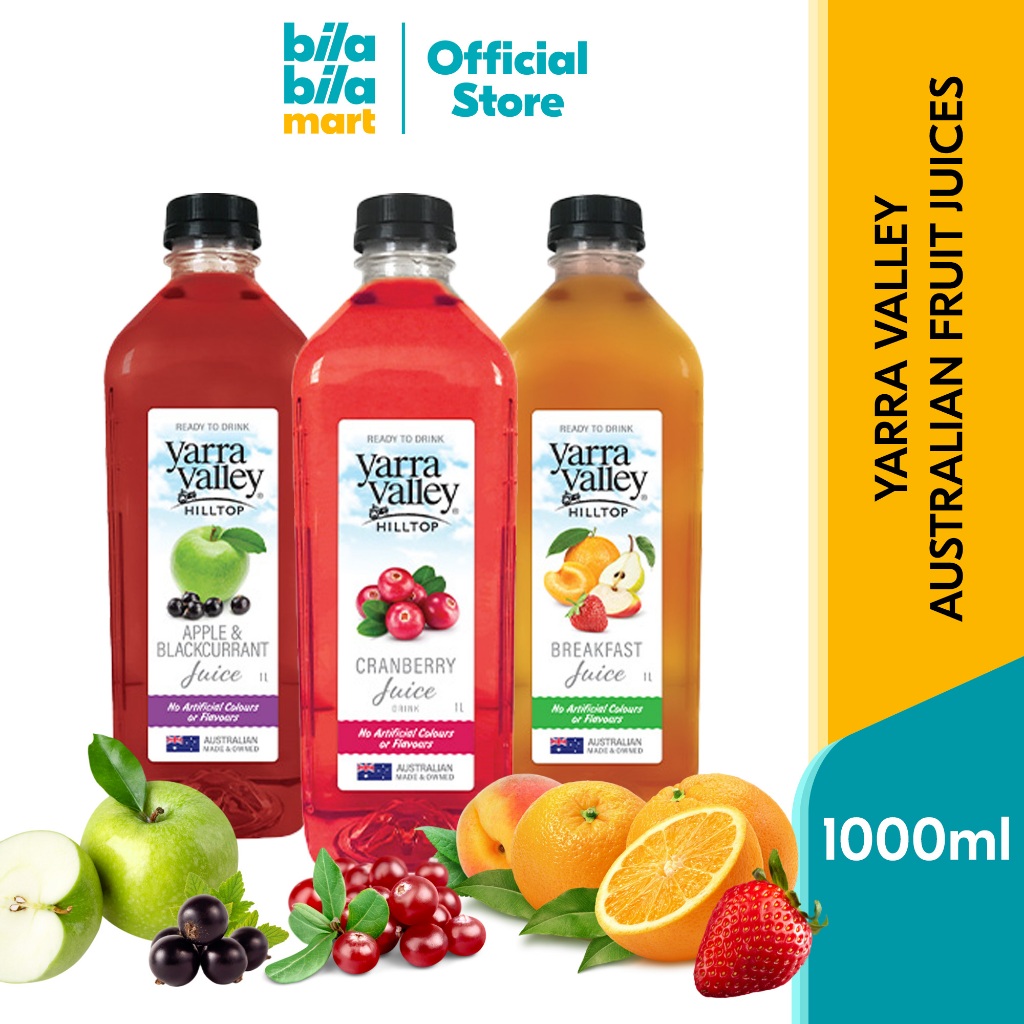 Australia Yarra Valley Hilltop's 1L Fruit Juice (Apple Blackcurrant, Cranberry, Breakfast Juice ...