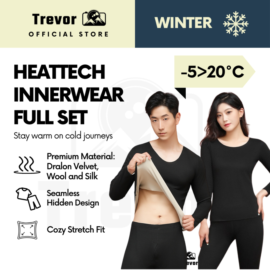TREVOR Heattech Innerwear Full Set – Men Women Thermal Winter Underwear ...
