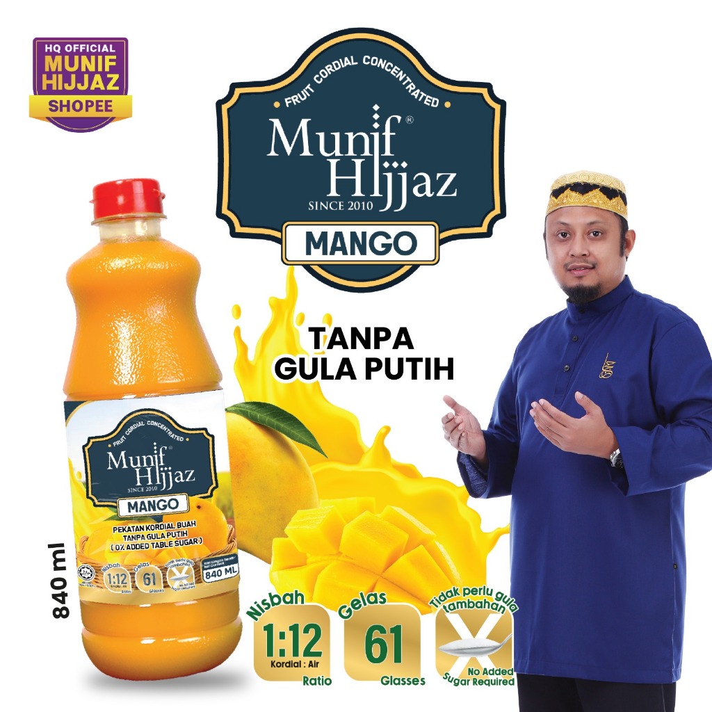 SINGLE BOTOL KORDIAL MH TANPA GULA PUTIH- RENDAH KALORI ( MANGO ...