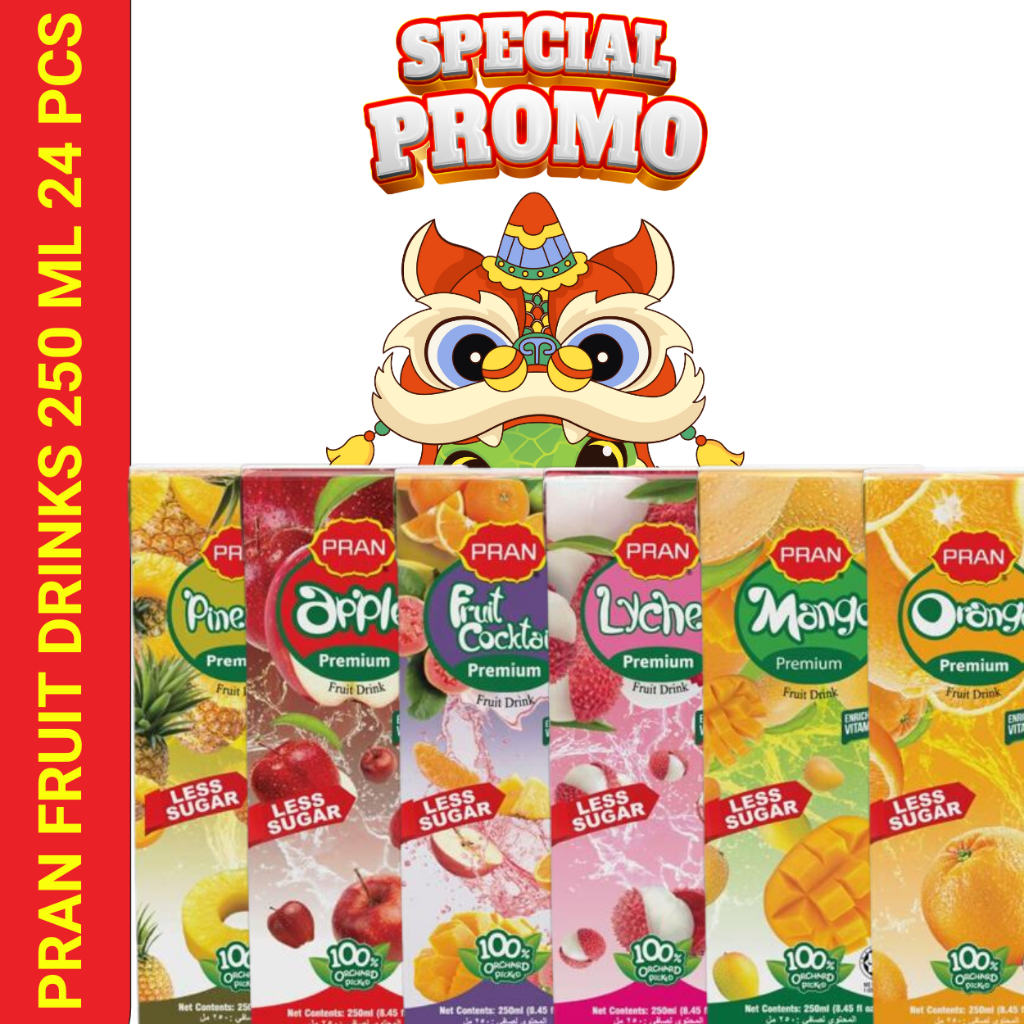 PRAN TETRA PACK JUICE 24PCS 250 ML MANGO/APPLE/ORANGE/F.COCKTAIL/LYCHEE ...