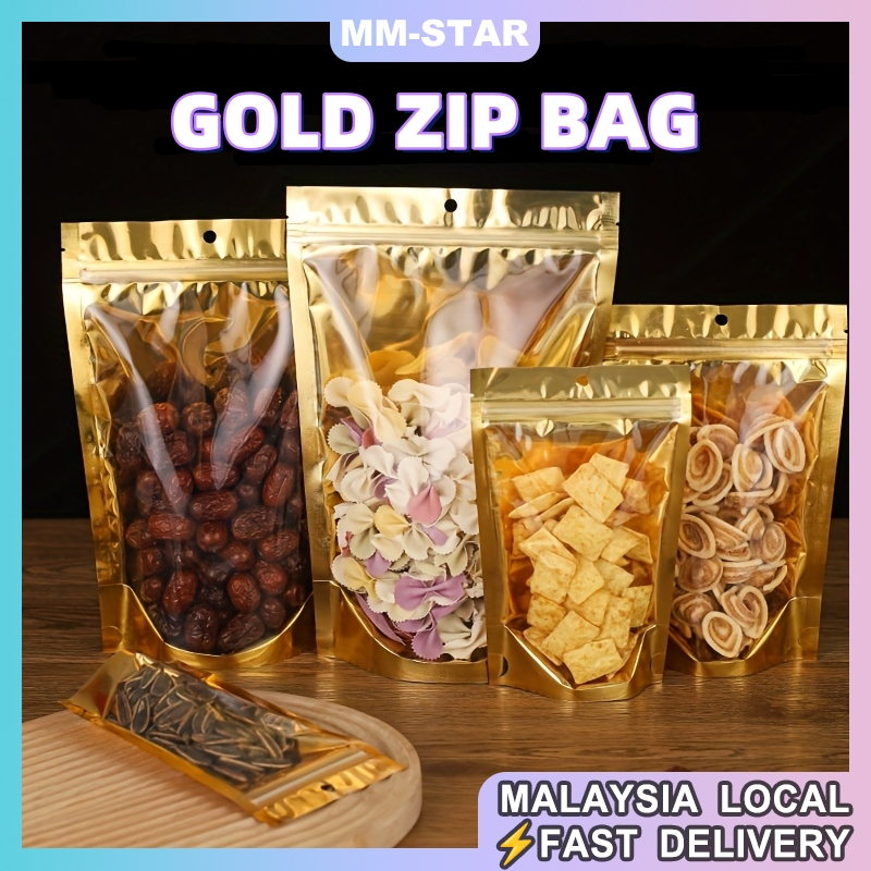 100pcs Stand Up Pouch Gold Aluminium Foil Ziplock Packaging Plastic Bag ...