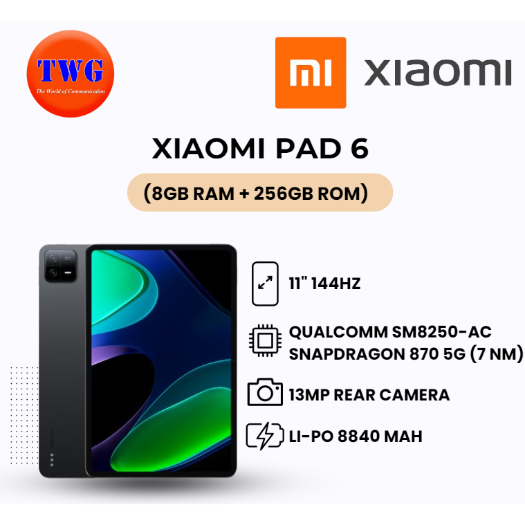 Xiaomi Pad 6 8GB + 256GB Rom. Qualcomm SM8250-AC Snapdragon 870 5G (7 ...