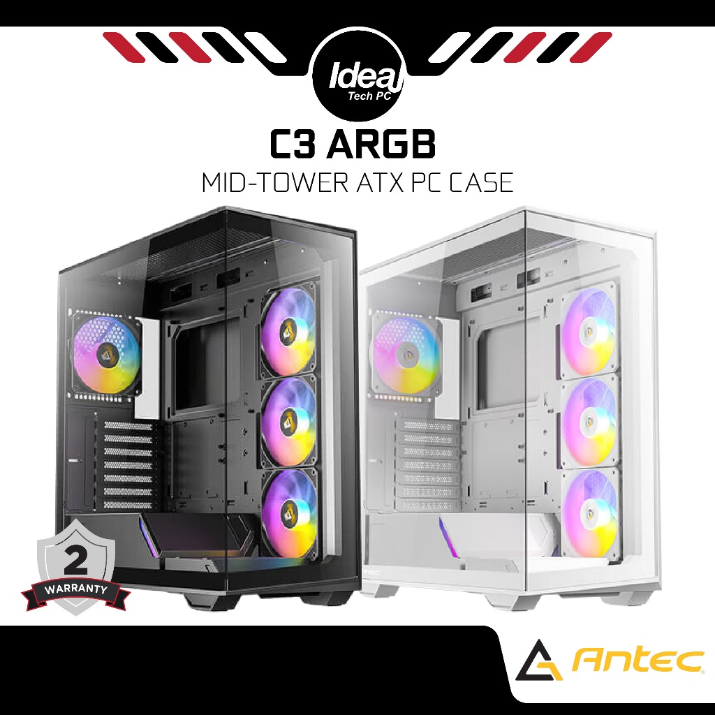 ANTEC C3 ARGB | BLACK / WHITE | 4× PRE-INSTALLED 120MM ARGB FANS | MID ...