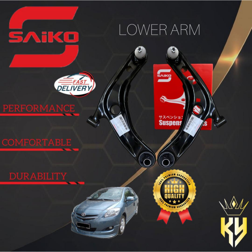 SAIKO FRONT LOWER ARM TOYOTA VIOS NCP93 07-12, PRIUS C, YARIS XP90 05-10 (48068-59095) (48069 ...