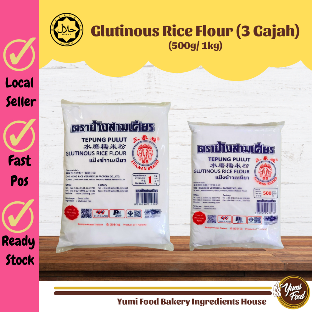 [READY STOCK] 500g / 1kg Glutinous Rice Flour (3Gajah) / Tepung Pulut ...