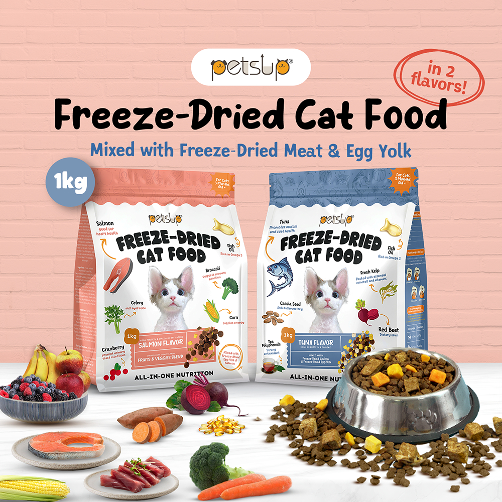 Petsup 1kg Freeze Dried Cat Dry Food Makanan Kucing Salmon Tuna Egg ...