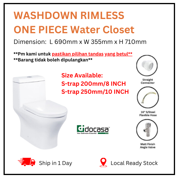 200mm 250mm Bathroom One Pieces S Trap WC Rimless Flushing System ...
