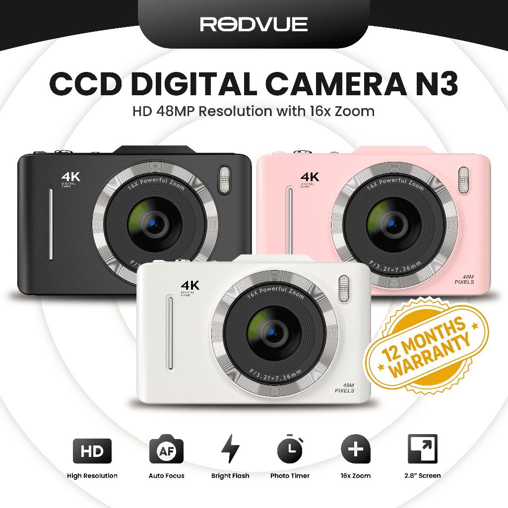 RODVUE Digital Camera N3 – Basic HD Resolution with 48MP & 16x Zoom ...