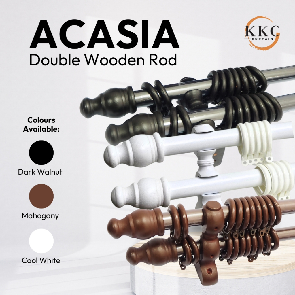 KKC ACASIA DOUBLE Wooden Curtain Rod / Kayu Langsir /Rod Langsir ...