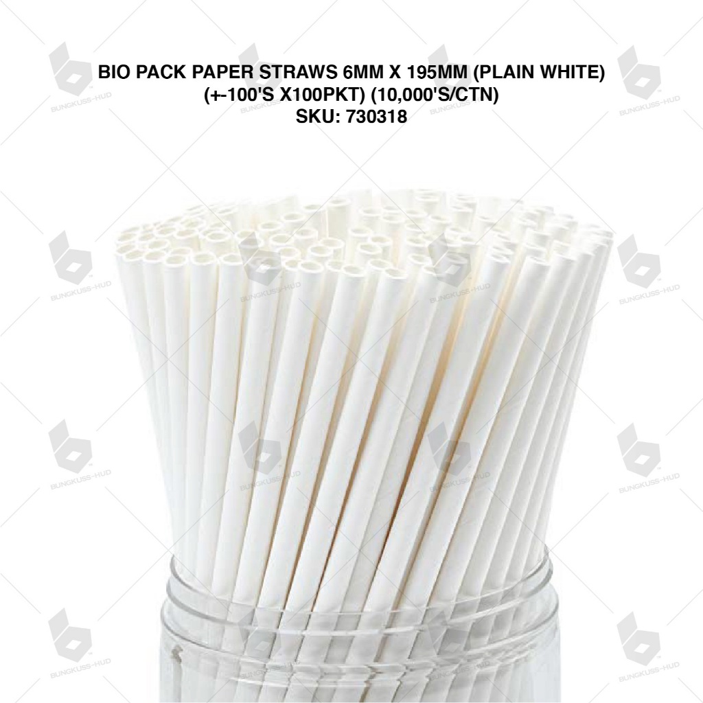 BIO PACK PAPER STRAWS 6MM X 195MM (100pcs/pack)(PLAIN WHITE) | Shopee ...