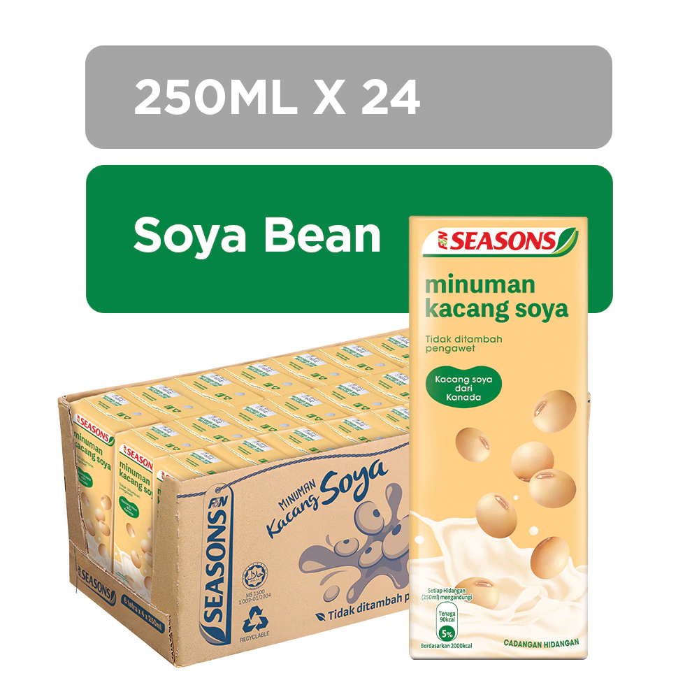 F&N SEASONS SOYABEAN 250ML X 24 (TETRA PACK 1 CARTON) | Shopee Malaysia