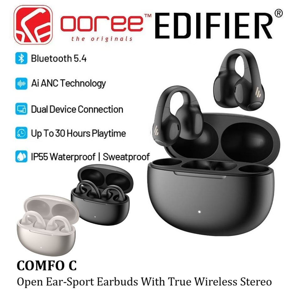 EDIFIER COMFO C OPEN EAR SPORT BLUETOOTH EARBUDS WITH TRUE WIRELESS STEREO WITH 2 MIC ANC/ENC ...
