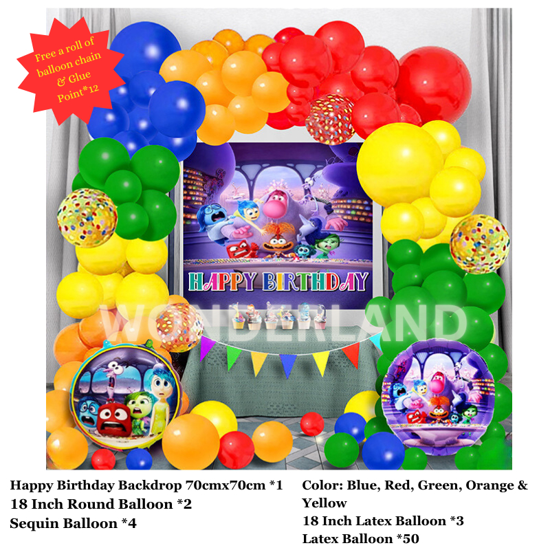 Inside Out Joy Sadness Anger Disgust Theme Birthday Balloon Set Party ...