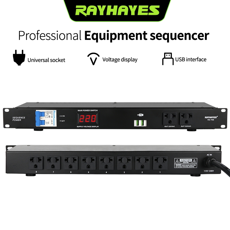 RAYHAYES Power Sequencer 8-way Filter Intelligent Professional Amplifier Stage Sound Controller ...