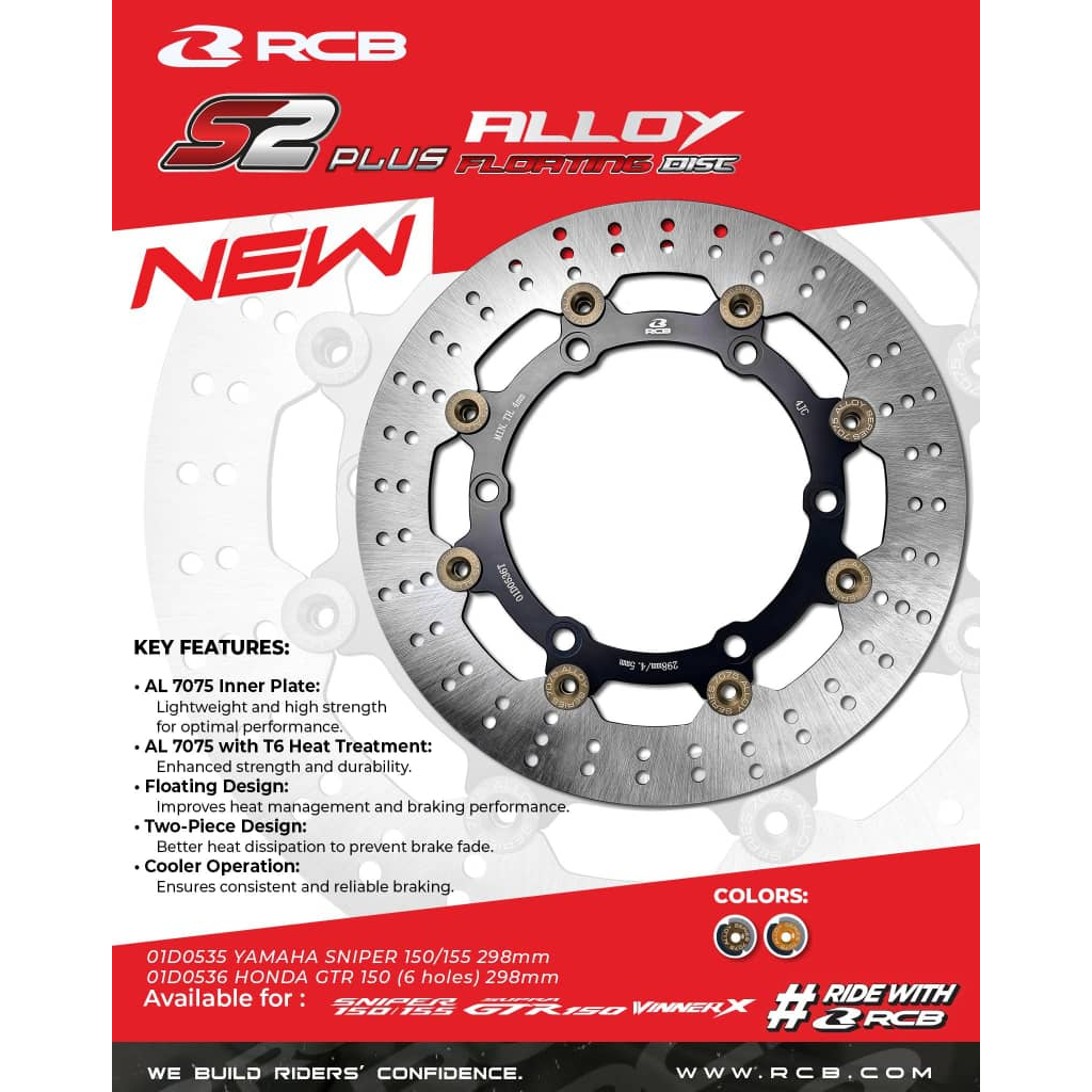 RCB ALLOY DISC PLATE S2+ SERIES Y15/Y16/RS/RSX 298MM S2 PLUS FLOATING ...