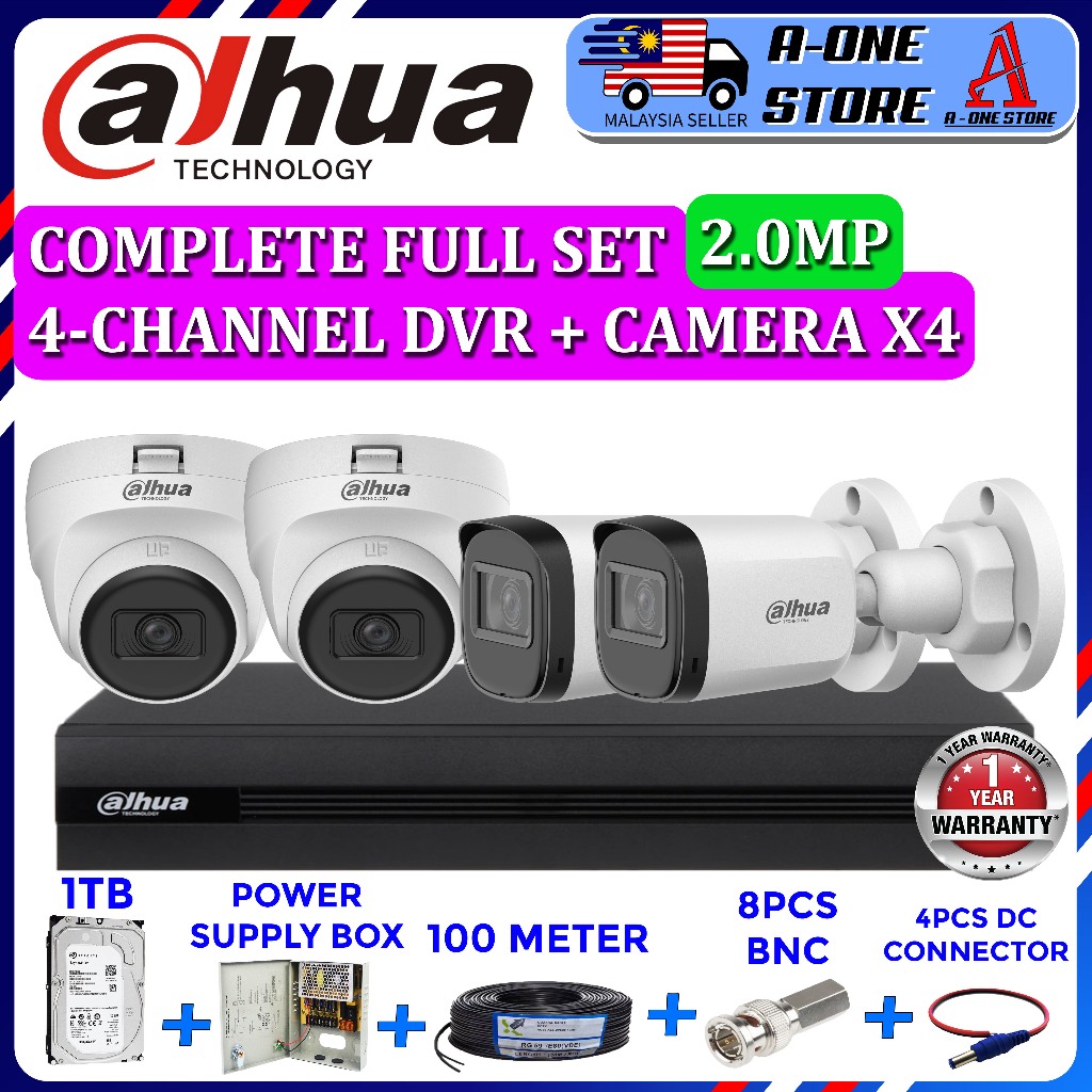 DAHUA 2MP Full Set 4-CHANNEL Full HD 1080P CCTV 4CH DVR+Camera+1TB HDD ...