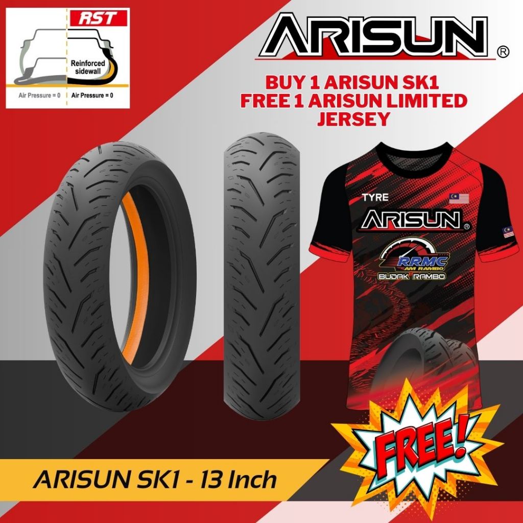*ARISUN* Tubeless Tayar Motor - SK1 (New Design & RS Technology) 110/70-13 130/70-13 | Shopee ...