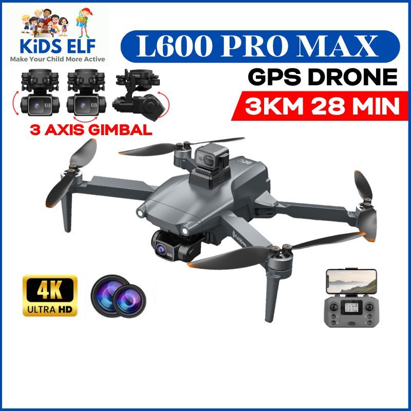 L600 PRO MAX 3KM GPS RC Drone with EIS 4K HD Dual Camera 3-Axis Gimbal ...