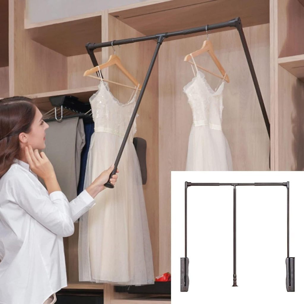 Wardrobe Garment Bar - Lift Pull Down Adjustable Width Hanging Rod ...
