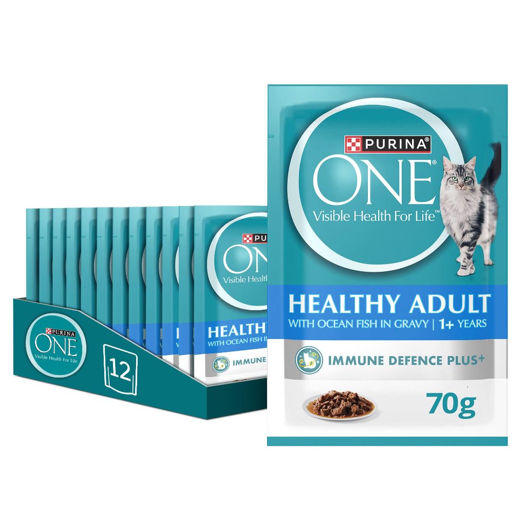 PURINA One Healthy Adult with Ocean Fish Wet Cat Food (12 x 70g ...